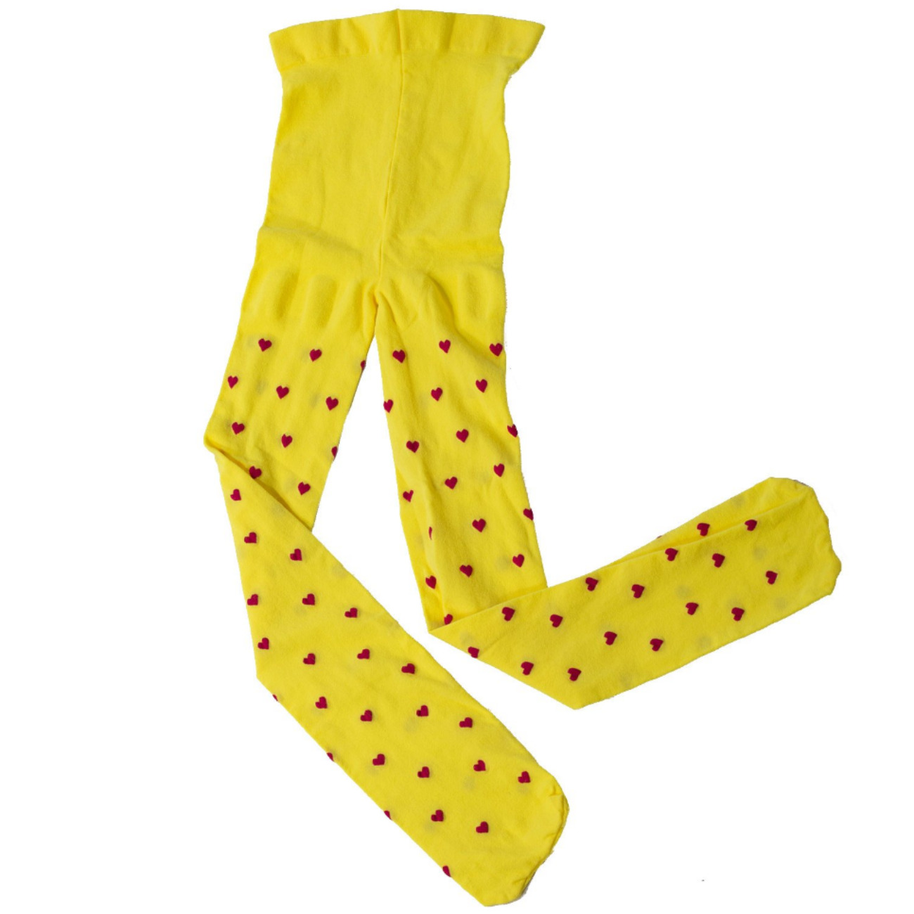 Yellow Solid Colour Opaque Footed Tights with Heart Pattern